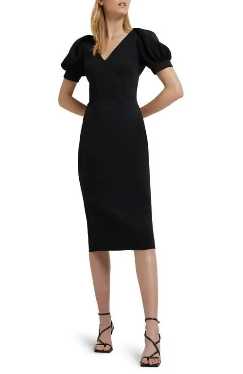 RIVER ISLAND Puff Sleeve Scuba Dress - Black