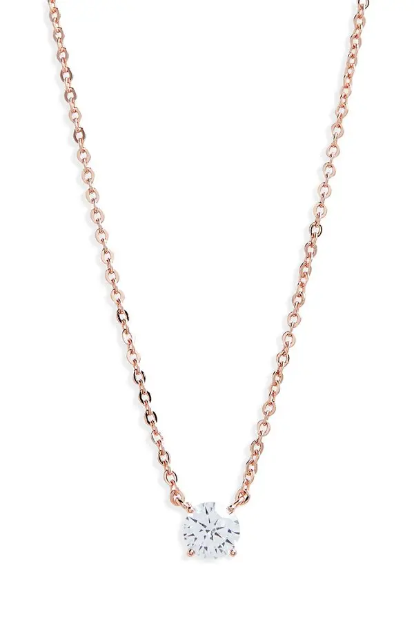 Nordstrom Cubic Zirconia Pendant Necklace - Clear- Rose Gold