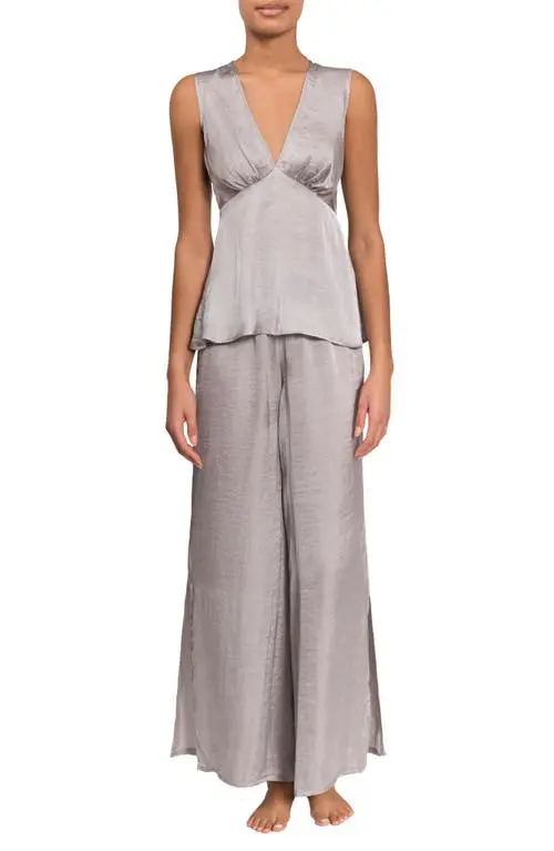 EVERYDAY RITUAL Wide Leg Satin Pajamas - Oyster Grey