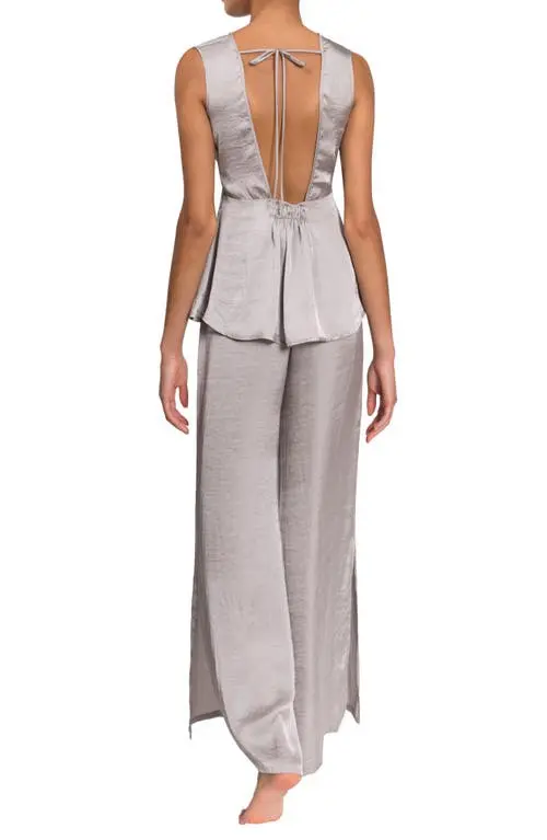EVERYDAY RITUAL Wide Leg Satin Pajamas - Oyster Grey