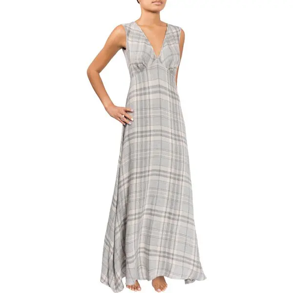 EVERYDAY RITUAL Plunge Nightgown - Grey W/gold Lurex