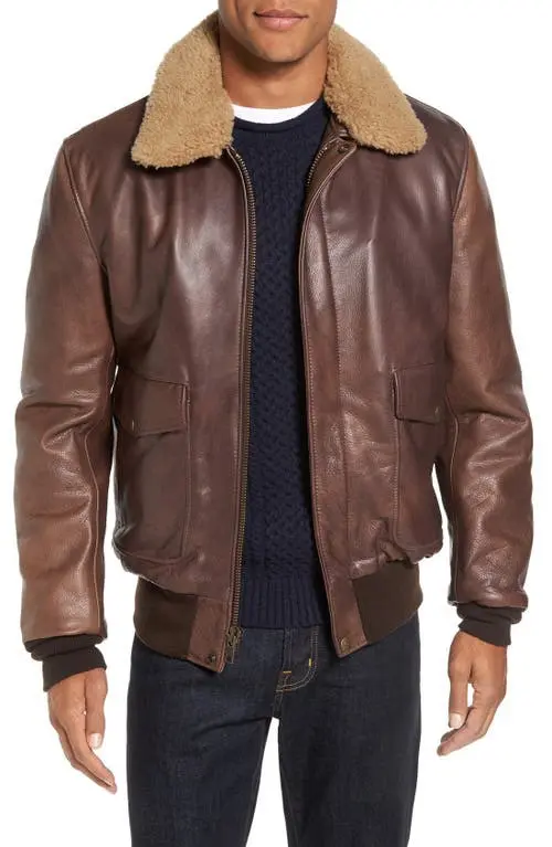 SCHOTT Cowhide Leather Bomber Jacket With Shearling Collar