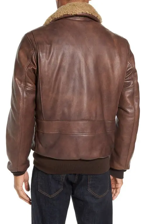 SCHOTT Cowhide Leather Bomber Jacket With Shearling Collar