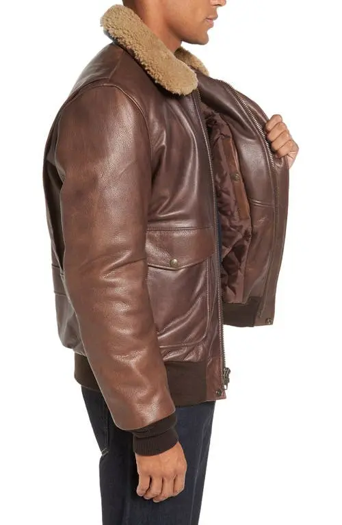 SCHOTT Cowhide Leather Bomber Jacket With Shearling Collar