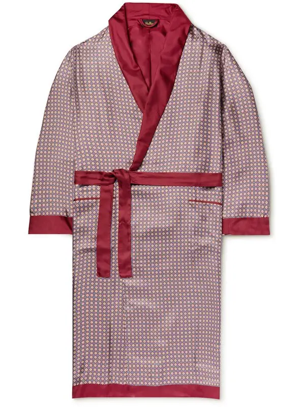 SULKA Floral-print Satin-trimmed Silk-twill Robe - Red