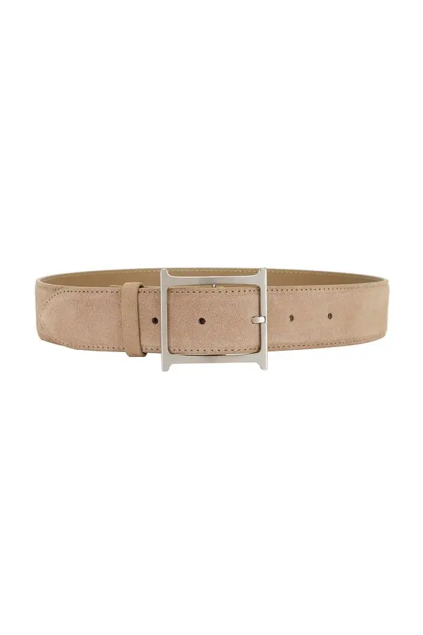 HELSA Leather Waist Belt With Logo Buckle - Taupe Suede