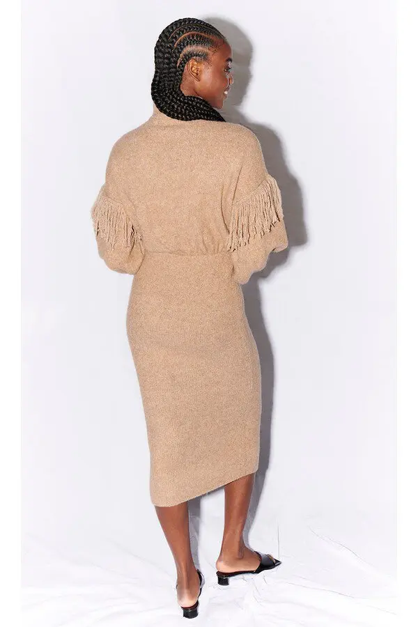 princess polly baby blue dress Chi Chi London Roll Neck Oversized Jumper Dress in Camel S