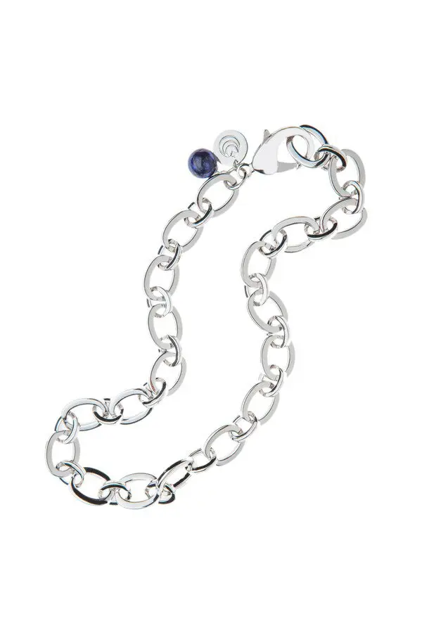 JANE WIN Chunky Link Chain Necklace With Lapis Bead - Silver