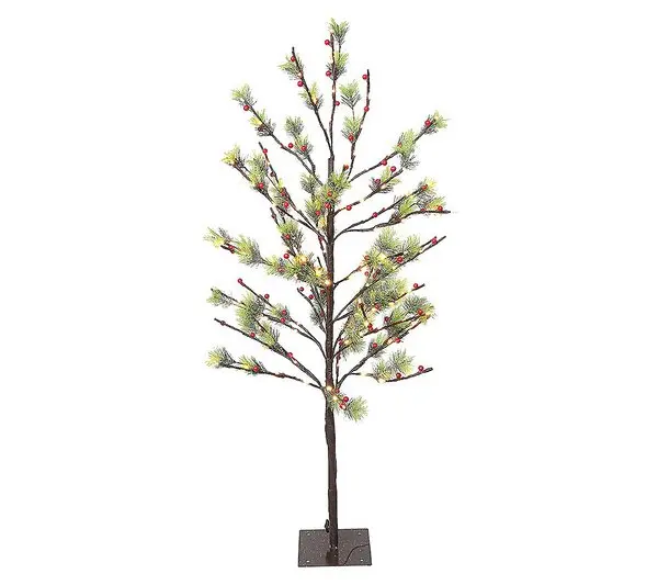 PULEO INTERNATIONAL 4' Red Berry Led Artificial Tree With 160 White Twinkle Lights - One-color