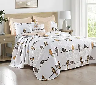 LUSH DECOR Rowley Birds Reversible Quilt King - One-color
