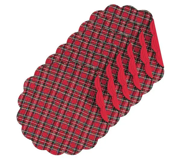 C&F HOME Round Quilted Red Plaid Placemat Set O F 6 - One-color