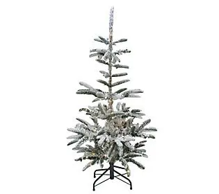 NORTHLIGHT 9' Lit Green Flocked Nordmann Fir Ch Ristmas Tree - One-color