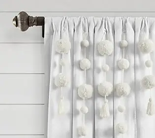 LUSH DECOR Boho Pom-pom Tassel Linen Window Panel 52x63 By