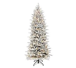 PULEO INTERNATIONAL Puleo 7.5 Ft Pre-lit Flocked Slim Northern Fir Ree, 2365 Tip - One-color