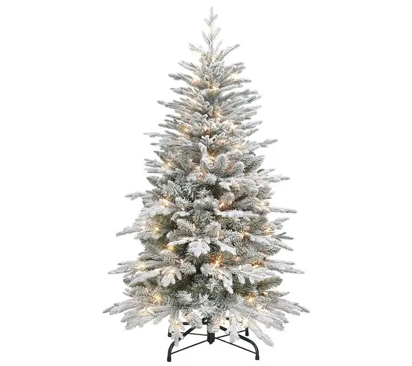 PULEO INTERNATIONAL Puleo 4.5 Ft Pre-lit Flocked Slim Northern Fir Ree, 1009 Tip - One-color
