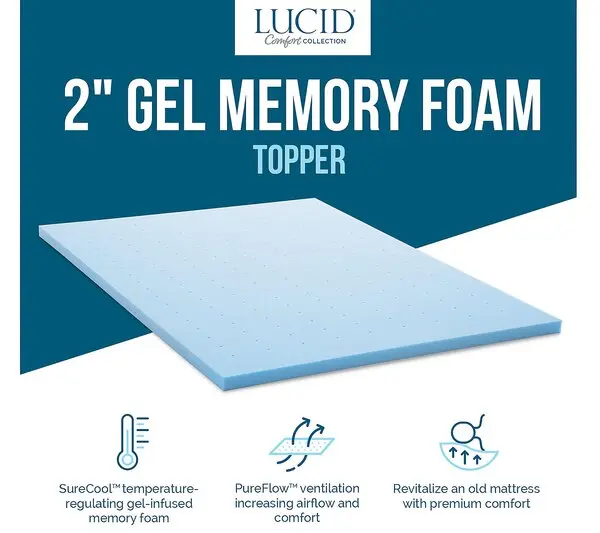 LUCID Comfort Collection 2' Gel Memory Foam Top Per Full