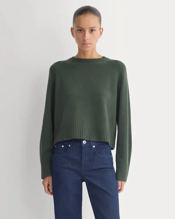 Everlane Boxy Crew Neck Sweater - Dark Forest