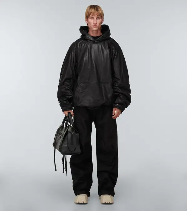 【超希少】BALENCIAGA Oversized Leather Hoodie Balenciaga Oversized Leather Hoodie In Black - 40% Off