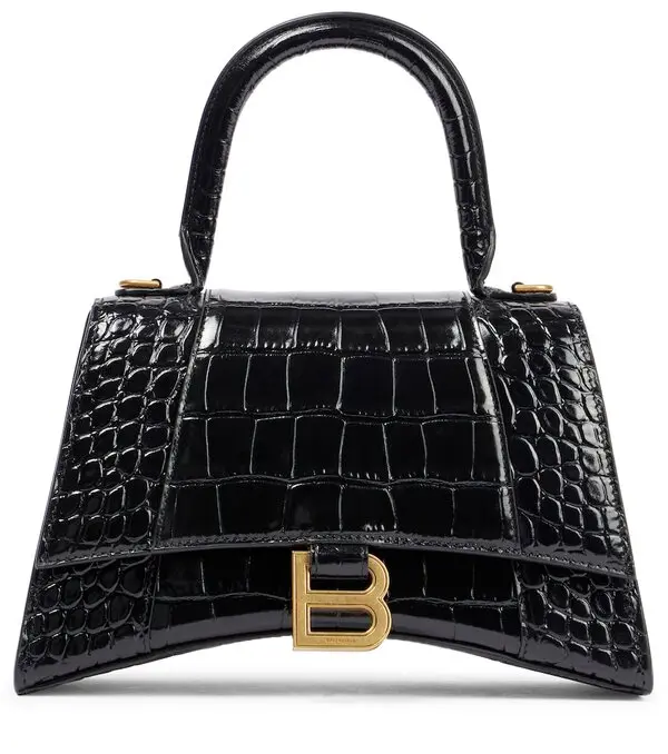 Balenciaga Hourglass Xs Croc-effect Leather Crossbody Bag - Black