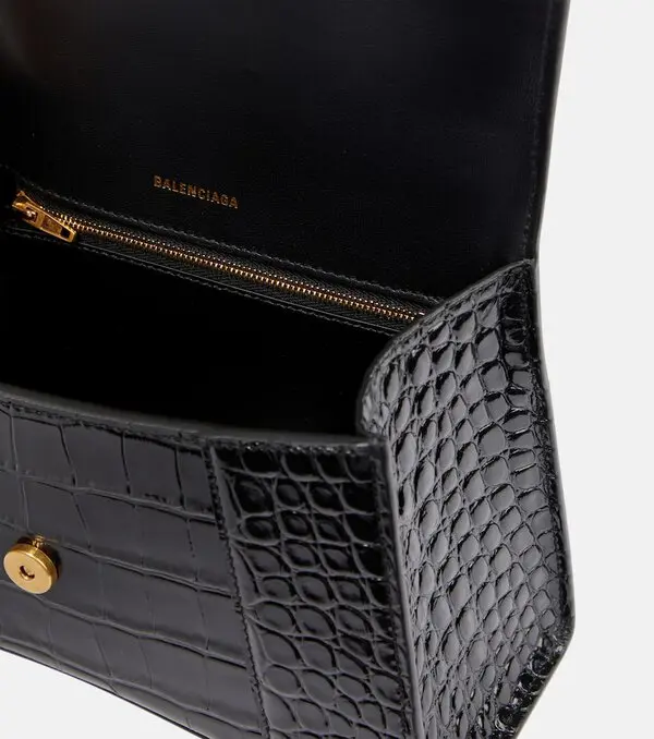 Balenciaga Hourglass Xs Croc-effect Leather Crossbody Bag - Black