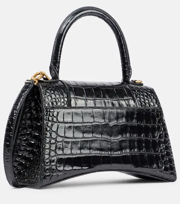 Balenciaga Hourglass Xs Croc-effect Leather Crossbody Bag - Black