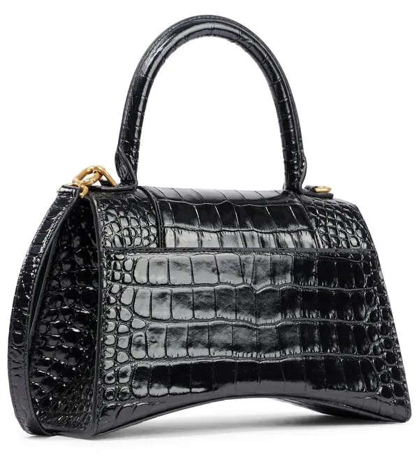Balenciaga Hourglass Xs Croc-effect Leather Crossbody Bag - Black