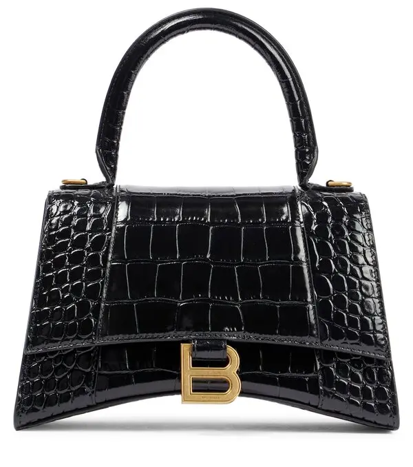 Balenciaga Hourglass Small Croc-effect Leather Crossbody Bag