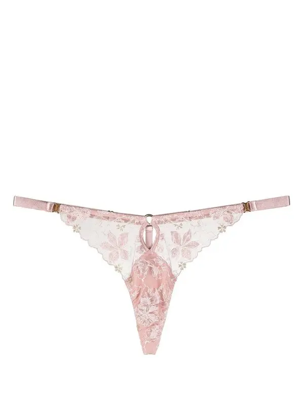 BORDELLE Vita Floral-embroidered Thong - Pink