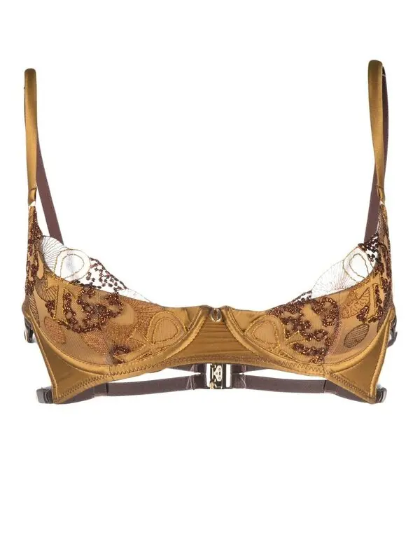 IHUOMA Embroidery Quarter-cup Bra - Brown