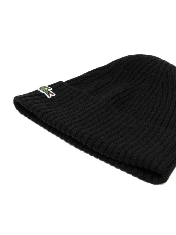 Lacoste Crocodile-patch Wool Beanie - Black