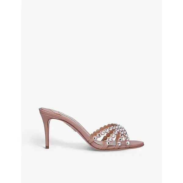 AQUAZZURA Tequila Embellished Heeled Sandals - Pale Pink