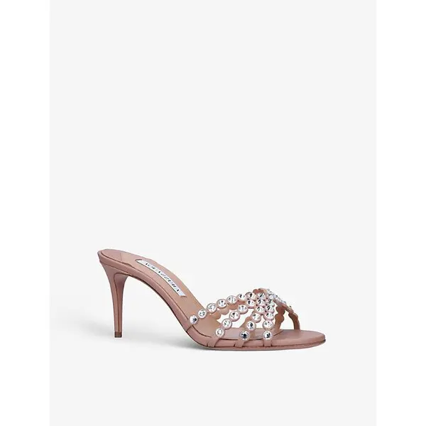 AQUAZZURA Tequila Embellished Heeled Sandals - Pale Pink