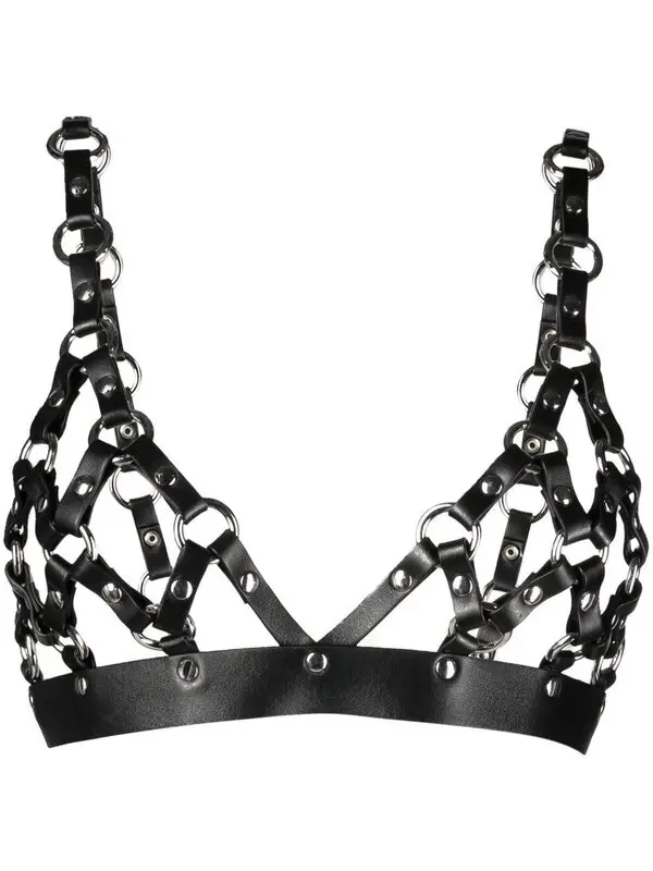 Roberto Cavalli Leather Harness Cropped Top - Black