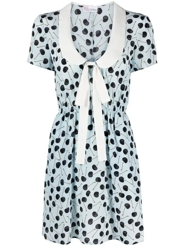 Red Valentino Pussy Bow-collar Cherry Print Dress