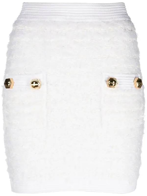 Balmain Fitted Tweed Mini Skirt - White
