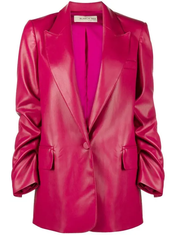 BLANCA VITA Faux-leather Single-breasted Blazer - Pink