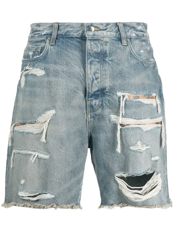 Amiri Distressed Knee-length Denim Shorts