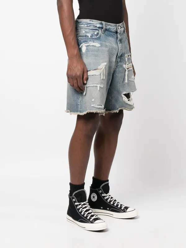 Amiri Distressed Knee-length Denim Shorts