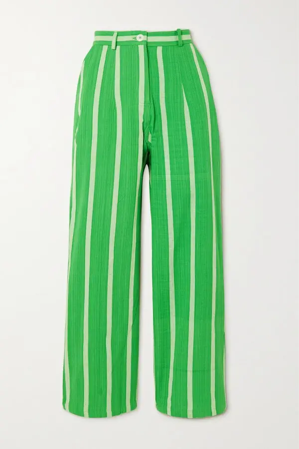 Sindiso Khumalo Maryjo Striped Cotton Wide-leg Pants - Green