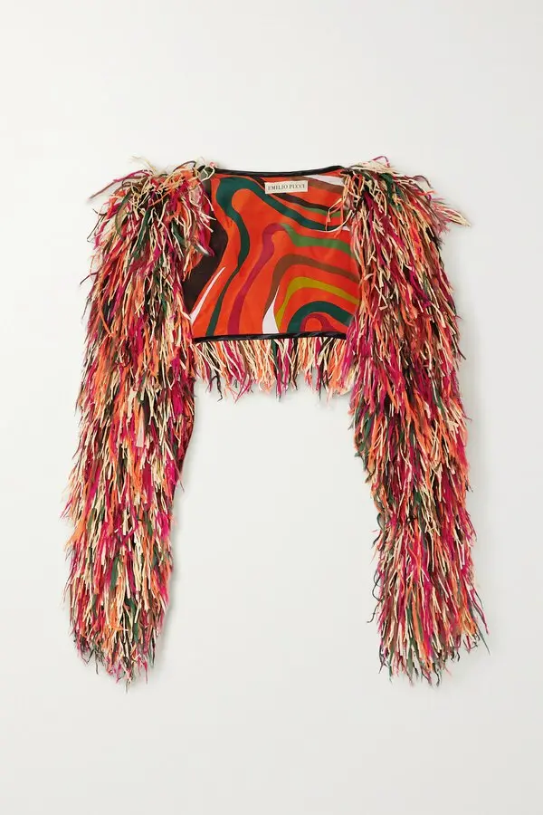 Emilio Pucci Fringed Raffia And Organza Jacket