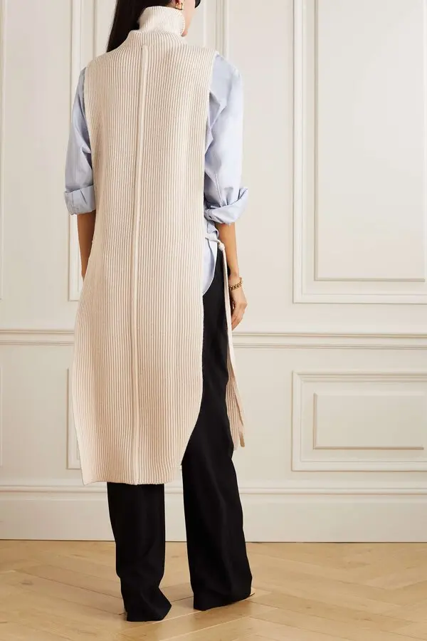 PETER DO Ribbed Merino Wool Turtleneck Tunic - Beige