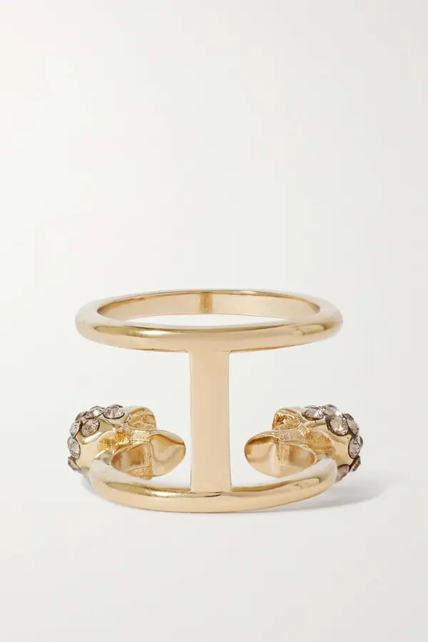 Alexander McQueen Tone Crystal Embellished Skull Ring - Gold