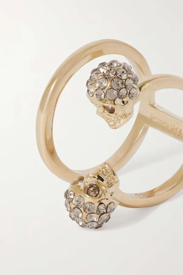 Alexander McQueen Tone Crystal Embellished Skull Ring - Gold