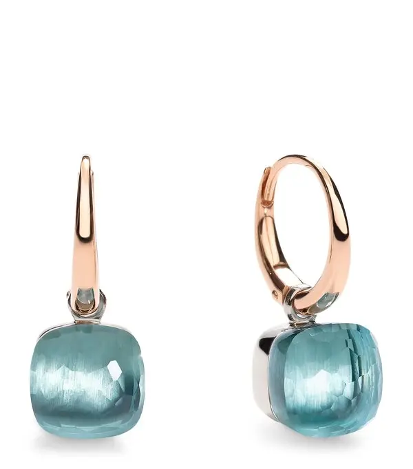 Pomellato Rose Gold And Topaz Nudo Drop Earrings - Blue