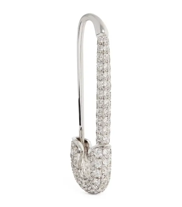 ANITA KO Gold And Diamond Safety Pin Single Right Earring - White