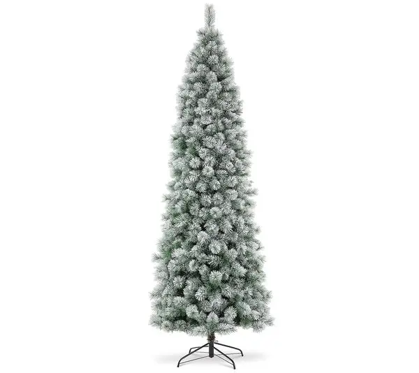 GLITZHOME 9' Pre-lit Flocked Pencil Pine Chris Mas Tree - One-color