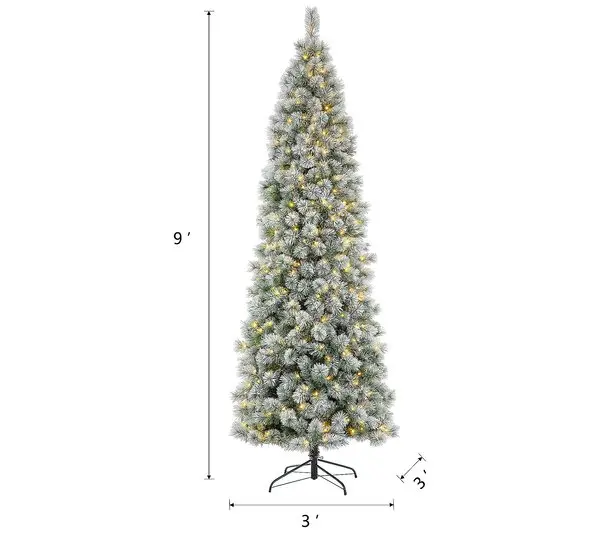GLITZHOME 9' Pre-lit Flocked Pencil Pine Chris Mas Tree