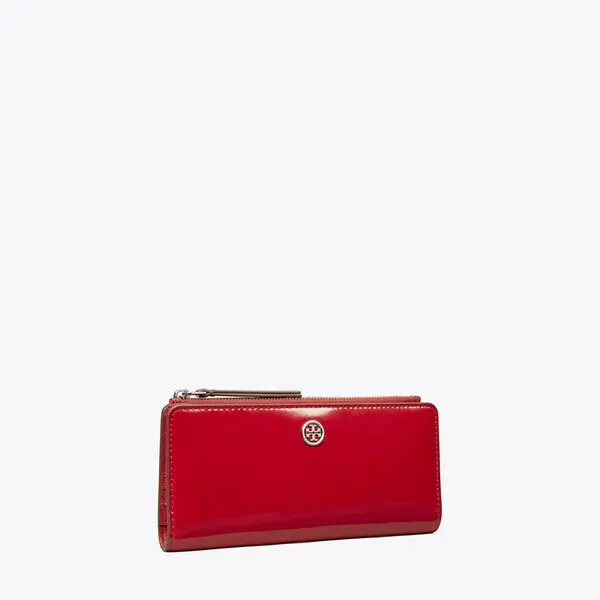 Tory Burch Robinson Spazzolato Zip Slim Wallet - Red Sky