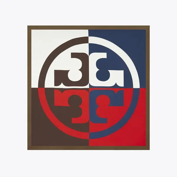 Tory Burch Colorblock Logo Silk Square - Tory Navy/red/brown