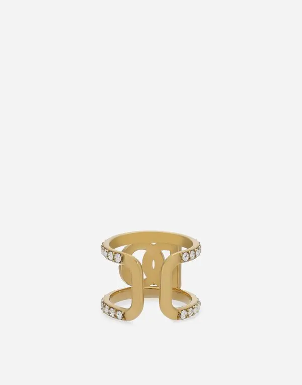 Dolce & Gabbana Open Ring With Rhinestones And Dg Logo